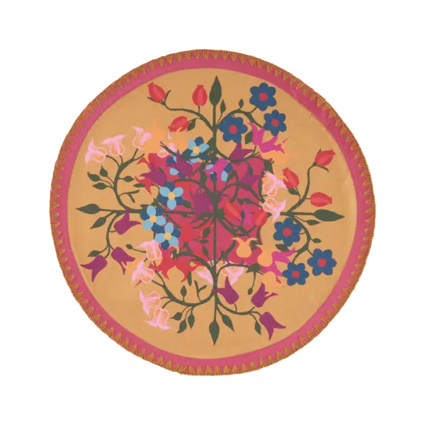 SOPHIE WILLIAMSON DESIGN Red / Orange Set Of Six Round Placemats In Bold Flower Print On Orange With Embroidery - Red/orange