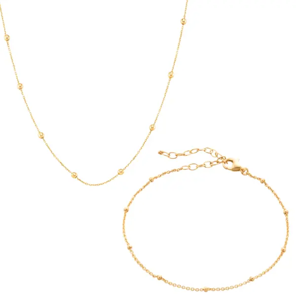 SPERO LONDON Bead Chain Sterling Silver Satellite Necklace & Bracelet Set - Gold