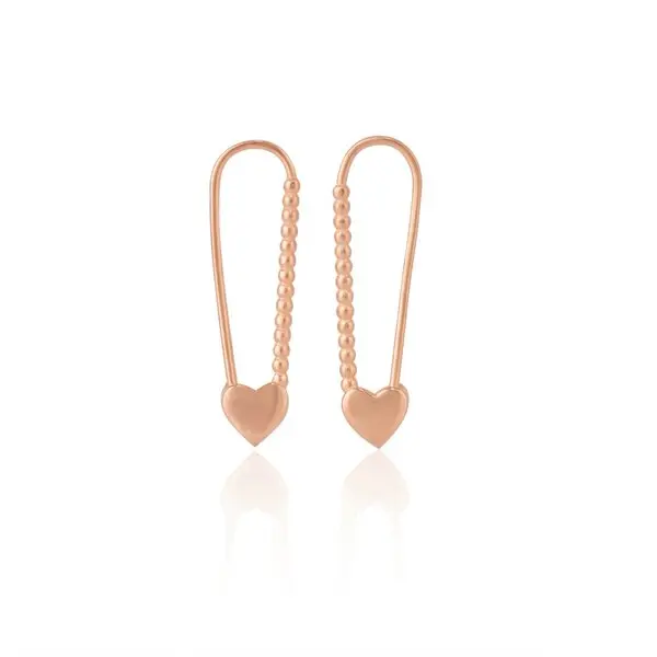 SPERO LONDON Heart Beaded Safety Pin Sterling Silver Earrings - Rose Gold
