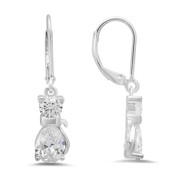 KYLIE HARPER Dangling Kitty Cat Leverback Earrings - Silver