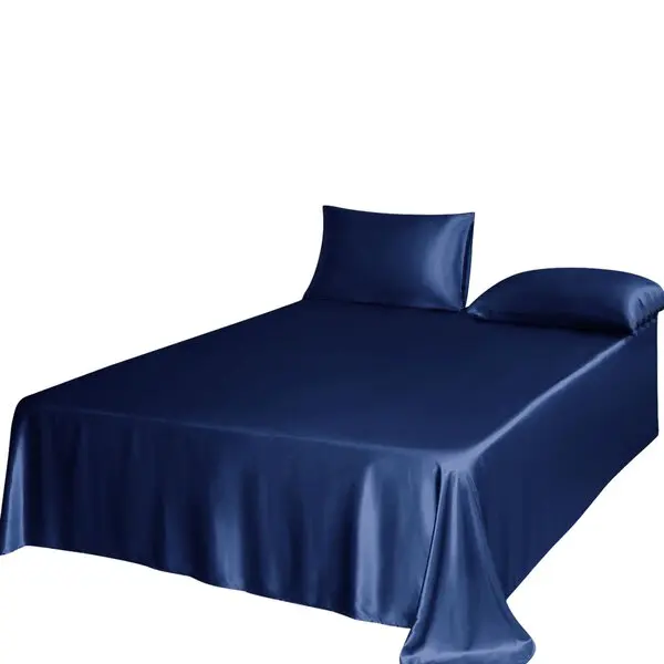 SOFT STROKES SILK Pure Mulberry Silk Seamless Flat Sheet King Navy - Blue