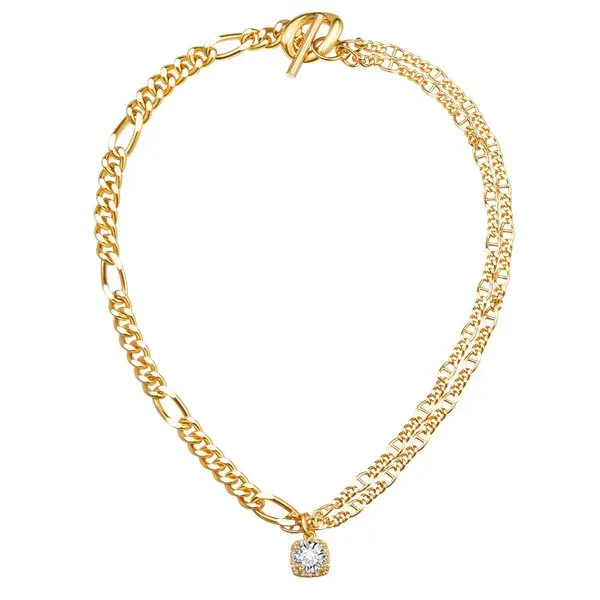CLASSICHARMS Double Layered Solitaire Zirconia Pendant Necklace - Gold