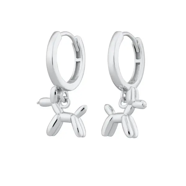 SCREAM PRETTY Balloon Dog Charm Hoop Earrings - Silver