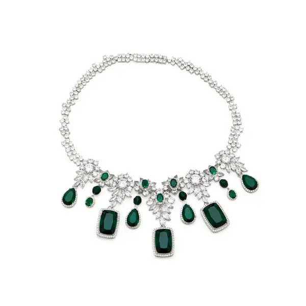 STEPHANIE BROWNE AUSTRALIA Emerald And Diamond Crystal Statement Necklace - Green/silver