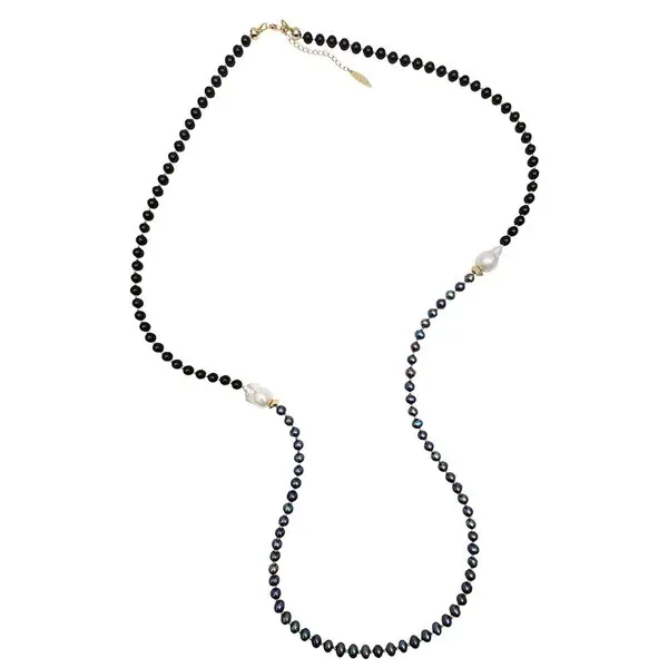FARRA Pearls And Obsidian Multi-ways Necklace - Black