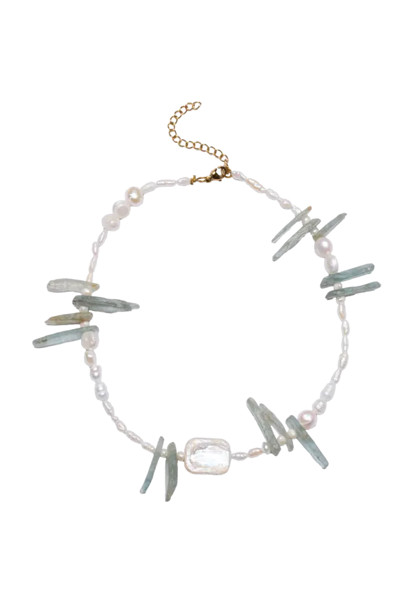 LAVANI JEWELS Elsea Aquamarine And Pearl Necklace - Blue/white