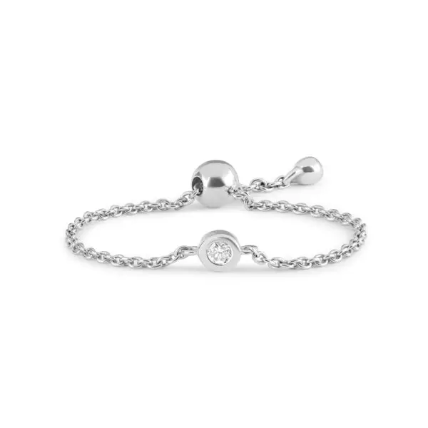 ZOHREH Diamond Solitaire Adjustable Chain Ring - Silver