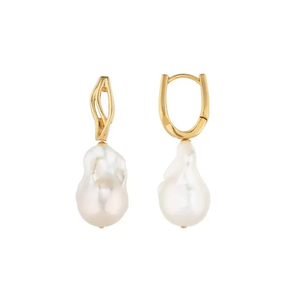 LULU B LONDON Baroque Pearl Hoop Earrings - Gold