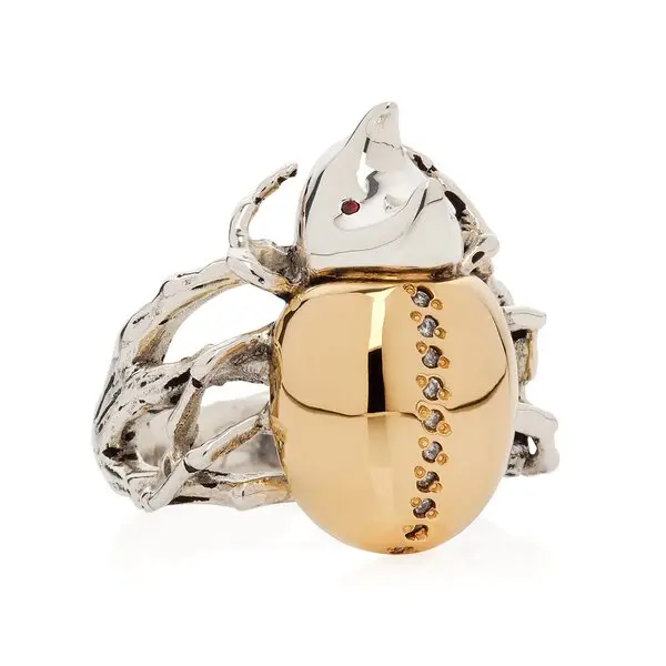 YASMIN EVERLEY JEWELLERY Gilded Rhino Beetle Ring - Silver