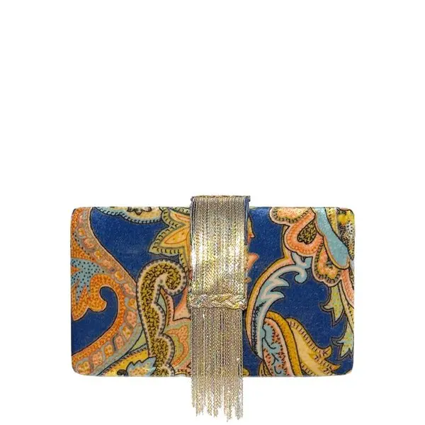 SIMITRI Paisley Fringe Clutch - Blue
