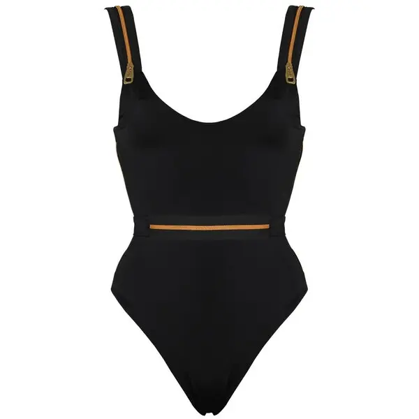 ANTONINIAS Ripple High-leg One-piece Swimsuit With Zip Details - Black