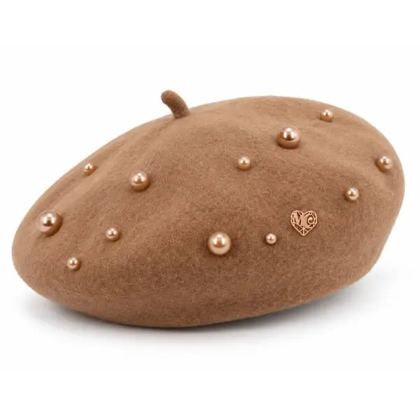 MISS CICCONI Beret With Embellished Pearls - Brown