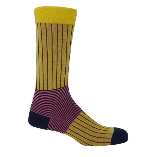 PEPER HAROW - MADE IN ENGLAND Oxford Stripe Socks - Yellow