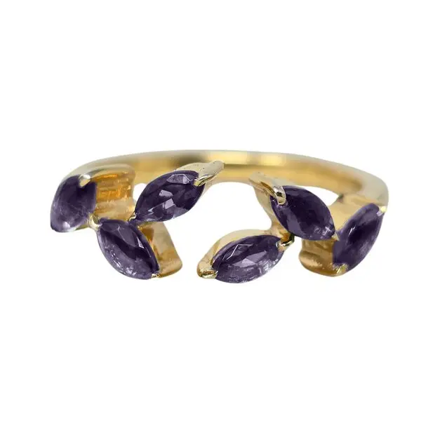 HARFI Open Leaf Ring With Amethyst Gemstones - Gold/yellow