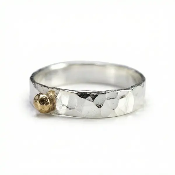 MELT'M JEWELRY Hammered Sterling Ring With Gold Dot - Silver