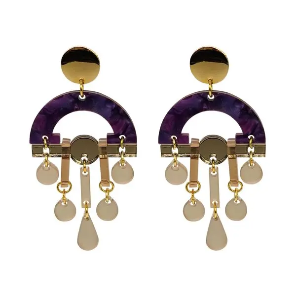 TOOLALLY Acrylic Chandelier Fan Earrings - Purple/brown