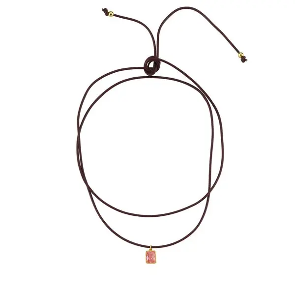 LINYA JEWELLERY Claret Leather Rope Crystal Stone Choker - Red