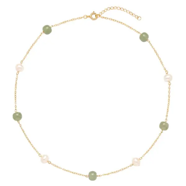 SEREE Pearl And Nephrite Necklace - Green