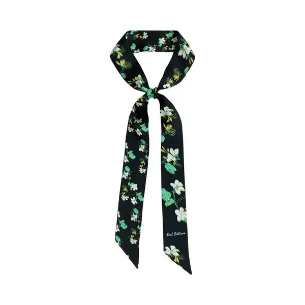 LOST PATTERN Beach Blossom Silk Skinny Scarf - Black