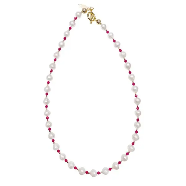 FARRA Freshwater Pearl And Ruby Necklace - Red
