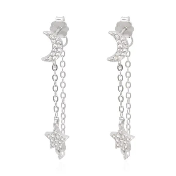 LUNA CHARLES Imogen Moon & Star Drop Earrings - Silver