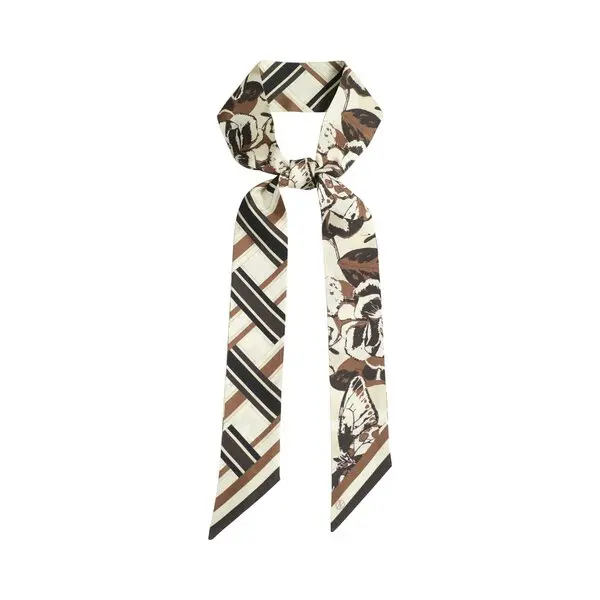 LOST PATTERN X Leatherology Silk Twill Skinny Scarf Neutral - Black/purple