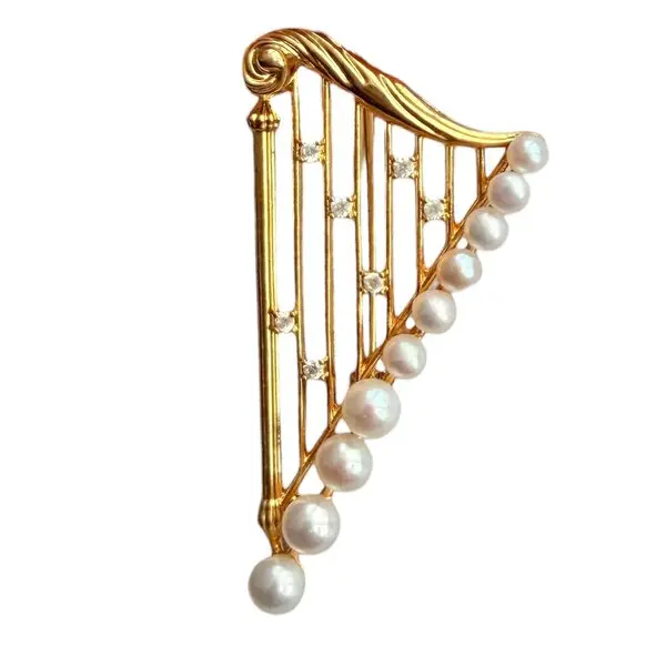 NINEMOO Harp Of Lumière Pearl Brooch - Gold