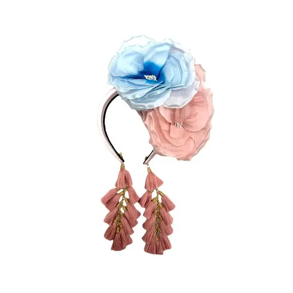 JULIA CLANCEY Floral Embellished Headband With Tassels - Pink