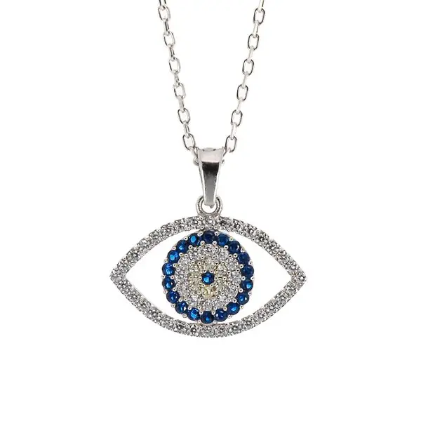 EBRU JEWELRY Evil Eye Sterling Silver Necklace - Silver/blue