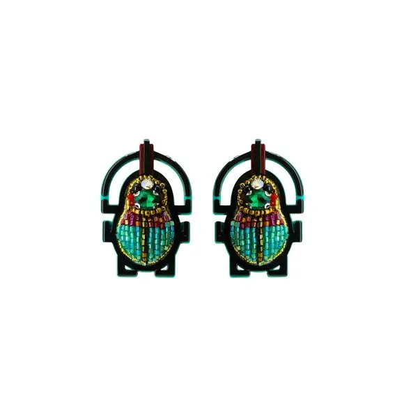 GISSA BICALHO Scarab Embroidered Acrylic Earrings - Green/black