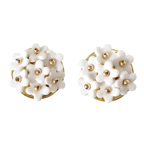 POPORCELAIN Gold Plated Daisy Cluster Clip Earrings - Gold/white