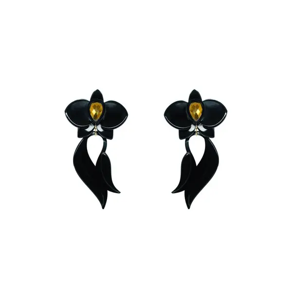 GISSA BICALHO Deco Orchid Acrylic Earrings - Black