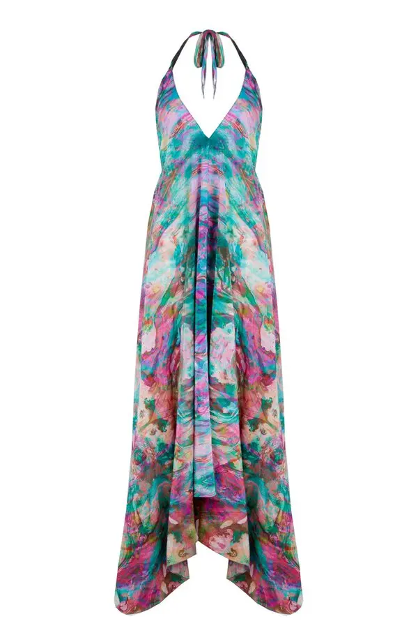 SOPHIA ALEXIA Liquid Rainbow Silk Ibiza Maxi Dress - Yellow