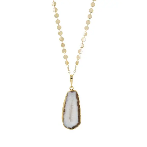 YAA YAA LONDON White Agate Gold Pendant Necklace - Gold/white