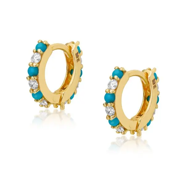 PREETI SANDHU 14k Yellow Gold Huggie Earrings - Blue