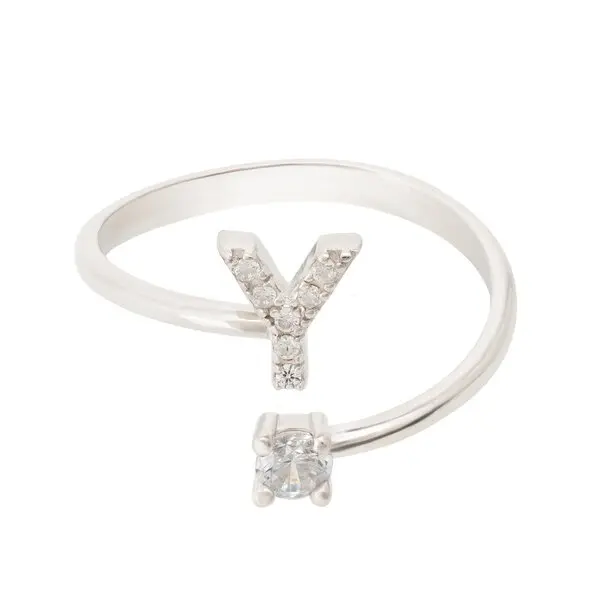 LATELITA Silver Initial Y Ring - White/silver