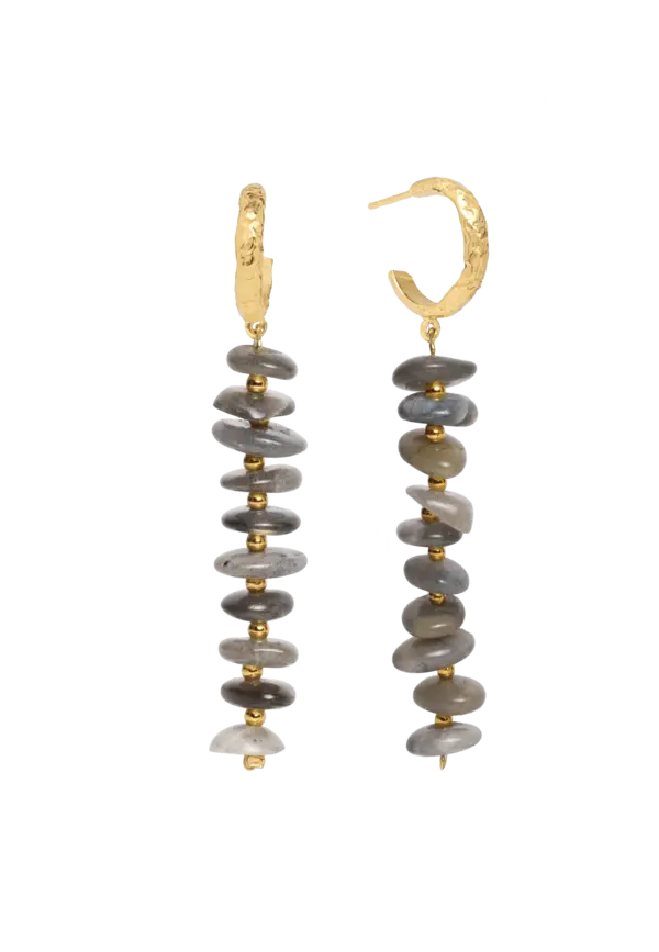 LAVANI JEWELS Gold Hoop Earrings With Labradorite - Gold/grey
