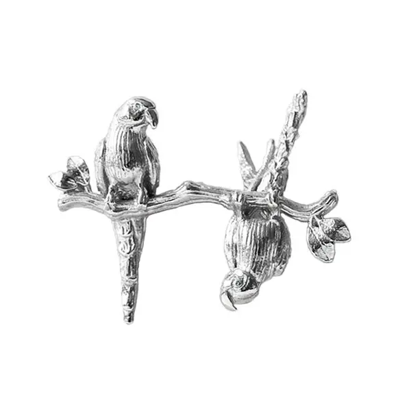 LEE RENEE Parakeet Lapel Pin – Two Friends On A Branch - Silver