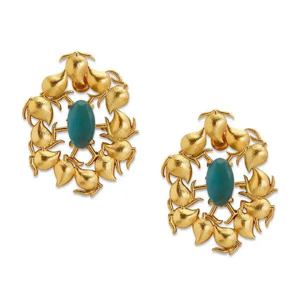 DHWANI BANSAL Gold Plated Earrings With Blue Topaz Glass Gems - Gold/blue