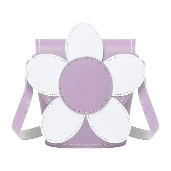 ZATCHELS Handmade Leather Daisy Barrel Bag - White/purple