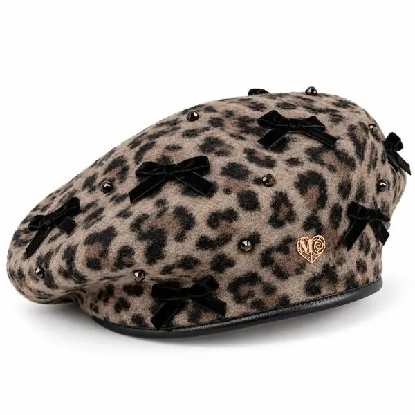 MISS CICCONI Leopard Print Wool Beret Hat - Brown