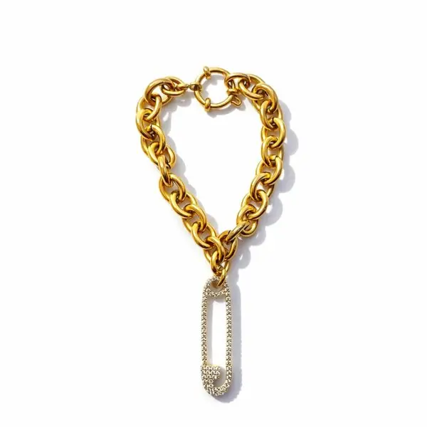 JAGGED HALO JEWELRY Safety Pin Crystal Pendant Bracelet - Gold