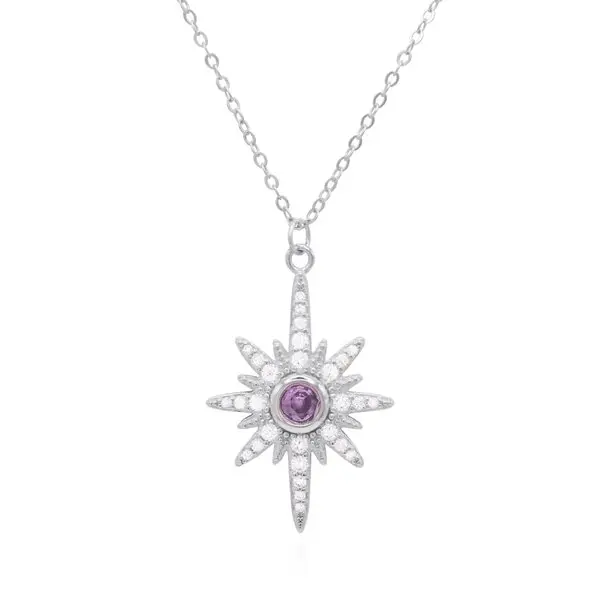 LUNA CHARLES Heidi North Star Birthstone Necklace - Silver