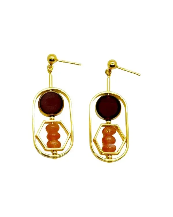 ARACHELI STUDIO Sunstone And Vintage German Glass Bead Earrings - Gold/yellow/brown