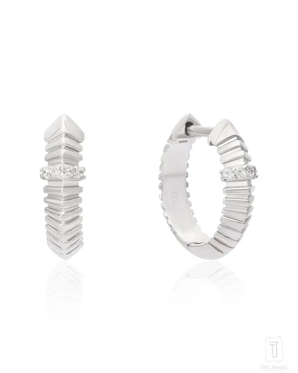 THE JEWELZ Sterling Silver Lunar Crest Huggies Earrings With Cubic Zirconia - White/silver