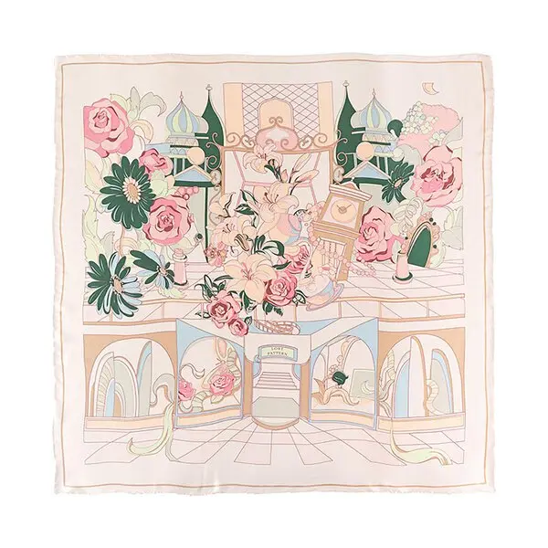 LOST PATTERN Neutrals "vintage Blooms" Large Silk Scarf Champagne - White
