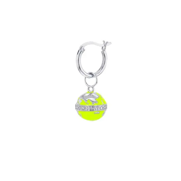 TRUE ROCKS Sterling Silver Mini Globe Charm Hoop Earring - Green/silver