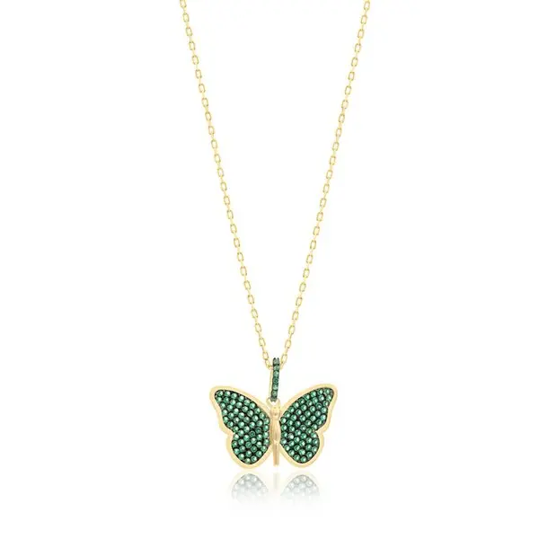 SHYMI Pave Butterfly Pendant Necklace - Gold/green