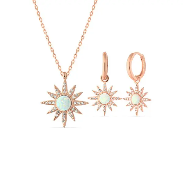 SPERO LONDON Sun Sterling Silver Necklace And Earring Set - Rose Gold