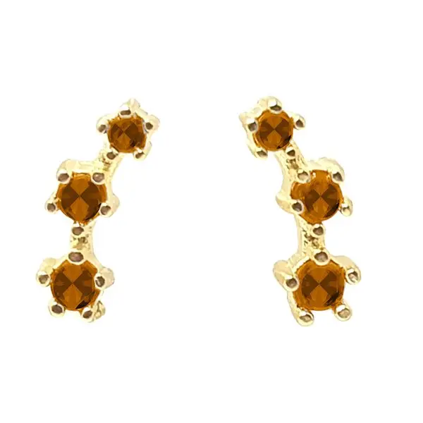 HARFI Citrine November Birthstone Climber Stud Earrings - Gold/yellow